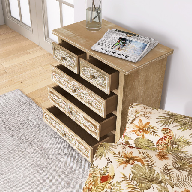 Accent Chests Hand-Carved Accent Drawer With 5 Spacious Drawers ...