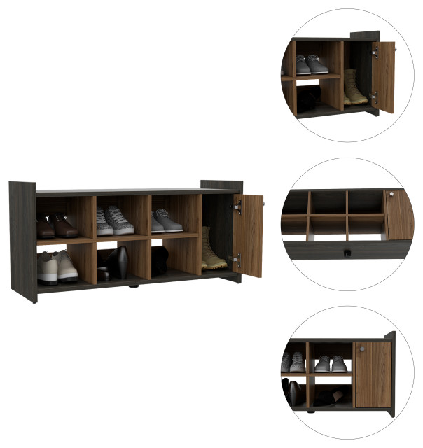 Modena Entryway Storage Unit With 6 Shoe Cubbies and Cabinet, Espresso ...