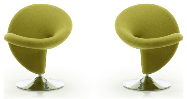 Curl Swivel Accent Chair, Green and Polished Chrome, Set of 2 ...