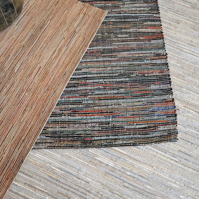 Reclaimed Leather Striated Beige Gray Area Rug, 5'x8' Natural Hemp Flat ...