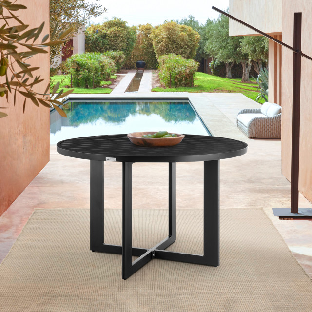 Cayman Outdoor Patio Round Dining Table, Aluminum - Transitional ...