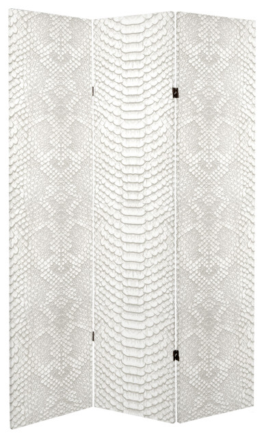 6' Tall Double Sided White Snake Print Canvas Room Divider ...
