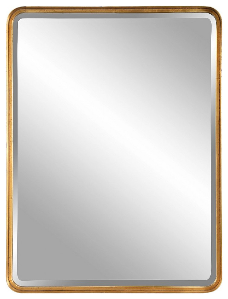 Rustic Rounded Rectangular Mirror in Satin Black Finish Curved Corners ...