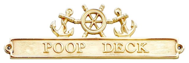 Brass Poop Deck Sign With Ship Wheel and Anchors 12" - Beach Style ...