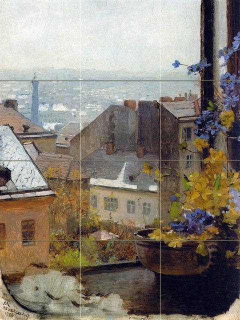 Tile Mural View From The Window Flowers, 6" Ceramic, Matte ...