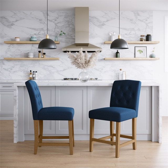 DHP Jane Parsons Upholstered Counter Stool with Tufting in Navy Blue ...