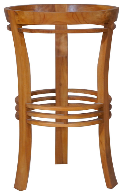 Teak Wood Half Moon Bar Table With 36" Round Glass Top - Transitional ...