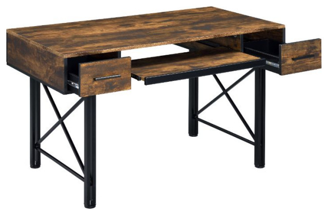 Acme Settea Computer Desk Weathered Oak and Black Finish - Industrial ...