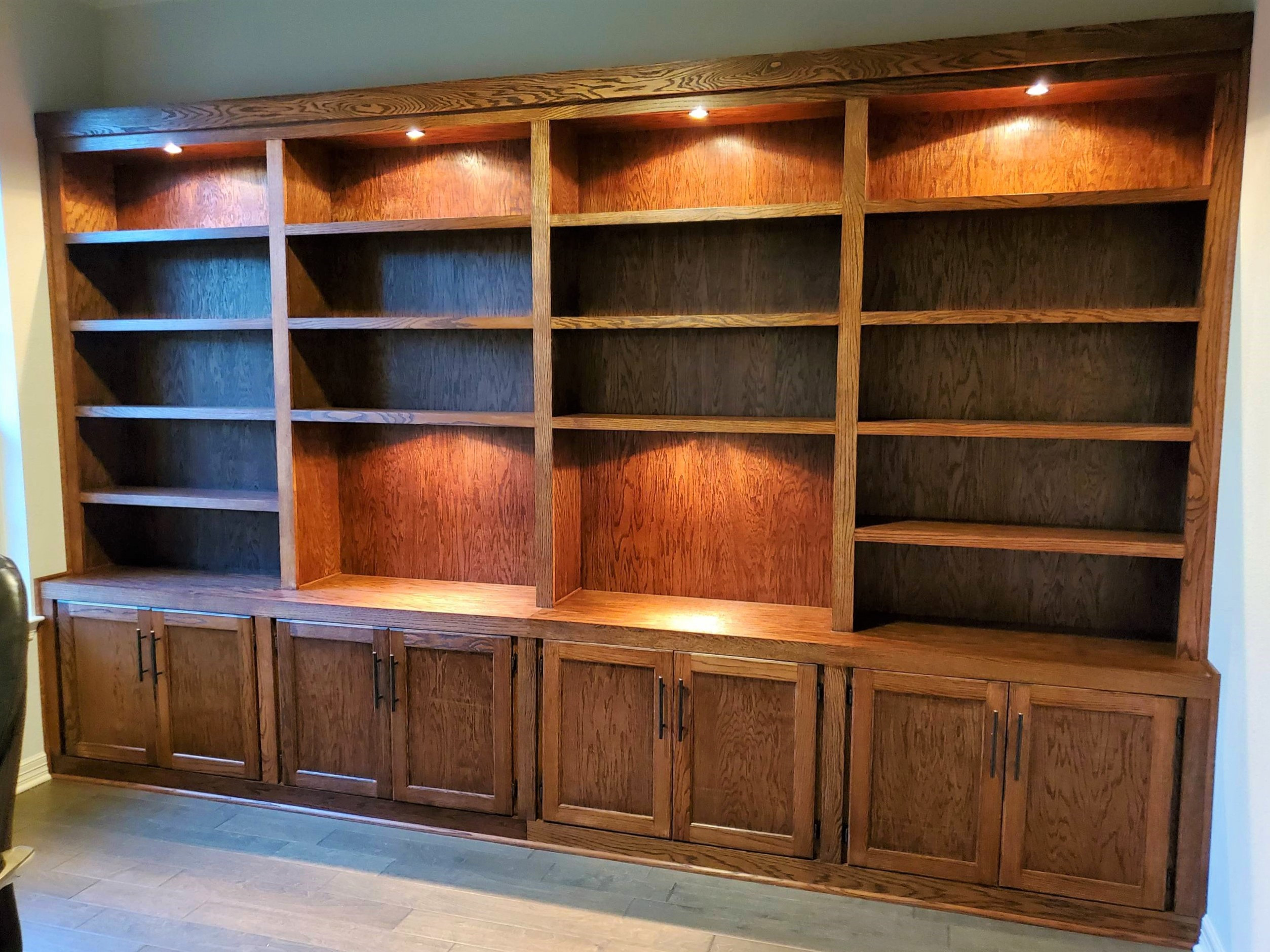13' Custom Oak Built-in bookcase with cabinets