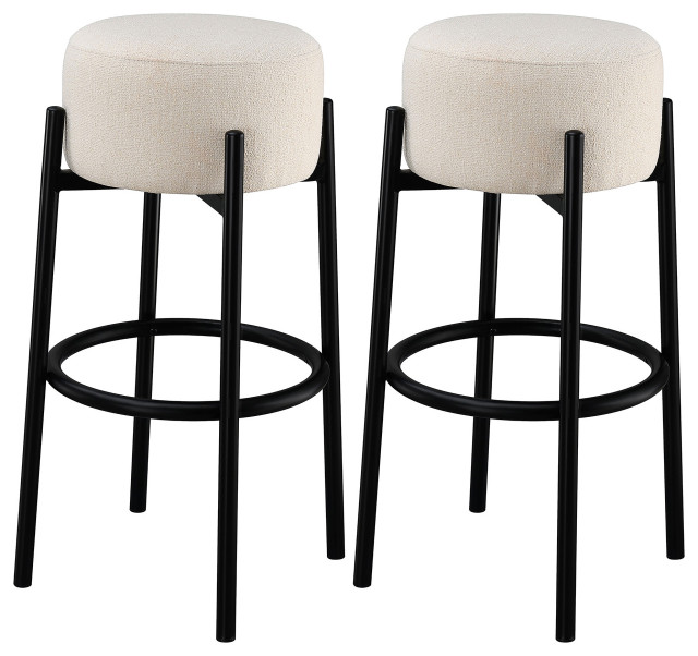 Leonard Upholstered Backless Round Stools White and Black, Set of 2 Bar ...
