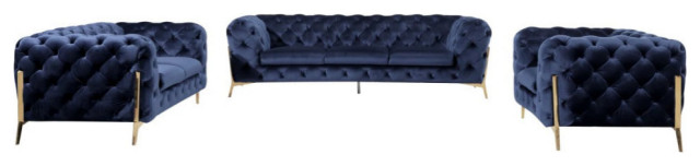 Natalie Transitional Blue Velvet Sofa Set - Contemporary - Living Room Furniture Sets - by ...