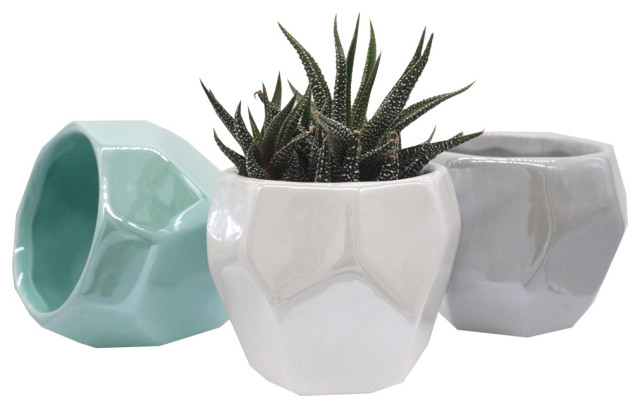 Mini Pot Planters 3" Multi Color Ceramic Contemporary Geometric Design ...