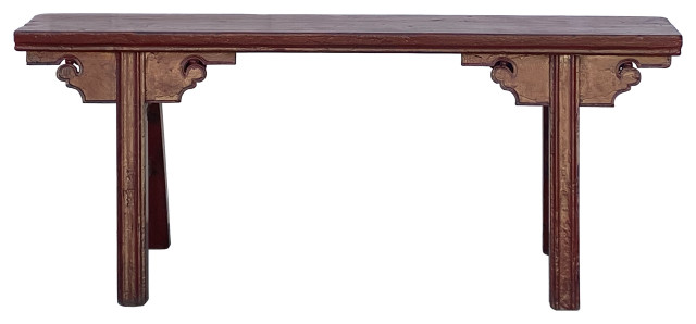 Vintage Brick Red Rural Village Rustic Slim Wood Seating Bench Hcs7417 ...