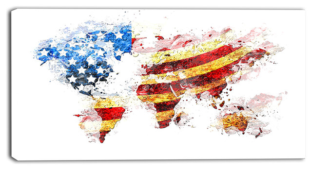 "US Flag Across the Map" Canvas Painting - Modern - Flags And Flagpoles ...