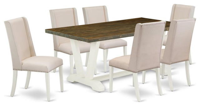 East West Furniture V-Style 7-piece Wood Dining Room Set in Linen White ...