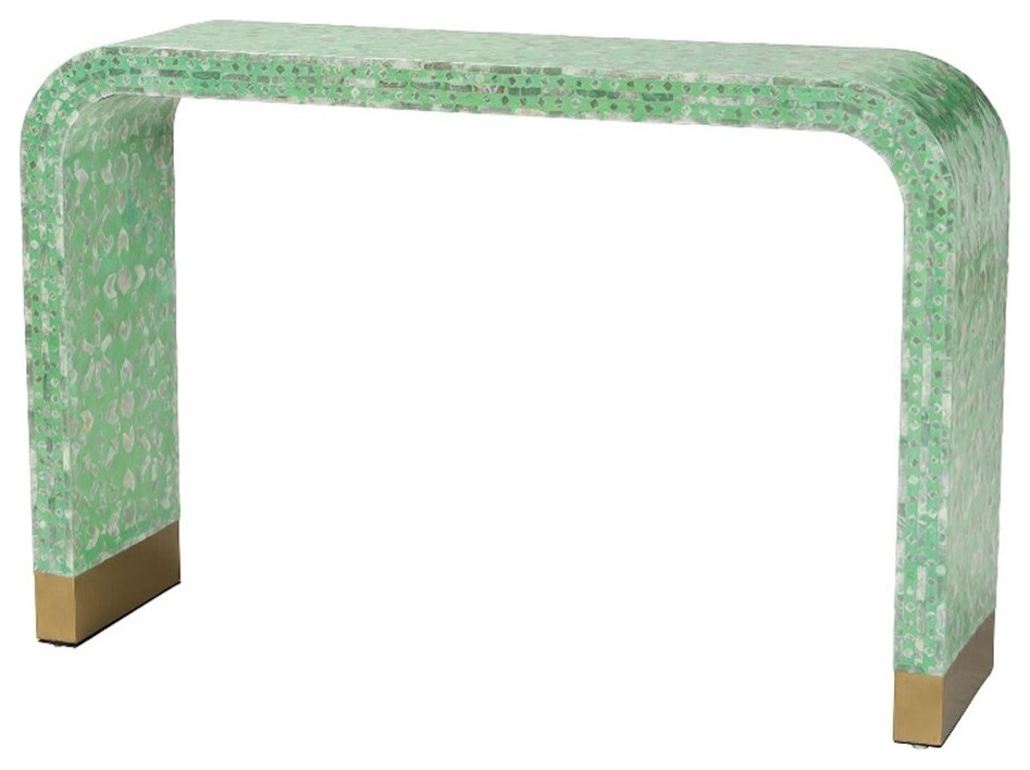 Pemberly Row Wood & Mother of Pearl Console Table in Seafoam Green ...