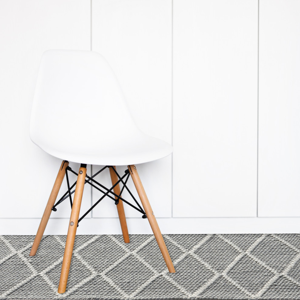 Handmade Ivory Colored High/Low Diamond Patterned Wool Rug by Tufty ...