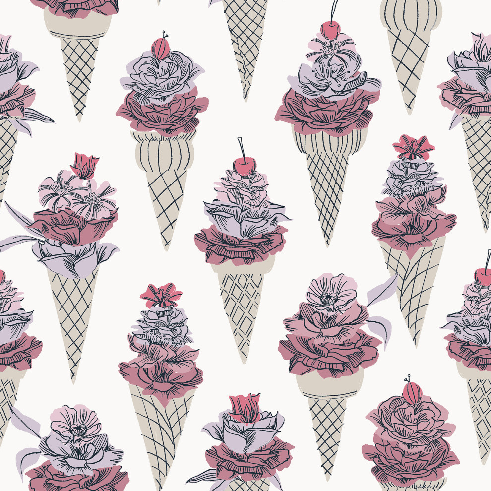 Pink Floral Ice Cream Peel and Stick Wallpaper, Swatch - Contemporary ...