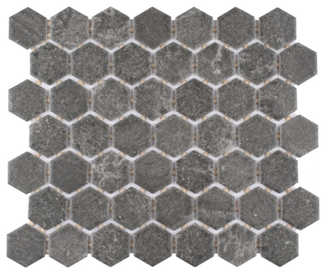 Liverpool Hex Dark Grey Ceramic Mosaic Floor and Wall Tile, Sample ...