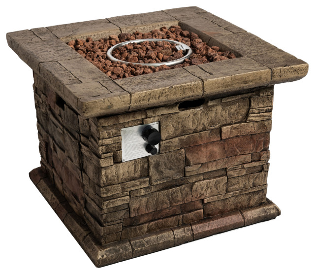 Square Faux Stone Outdoor Fire Pit Table with Rain Cover - Traditional ...