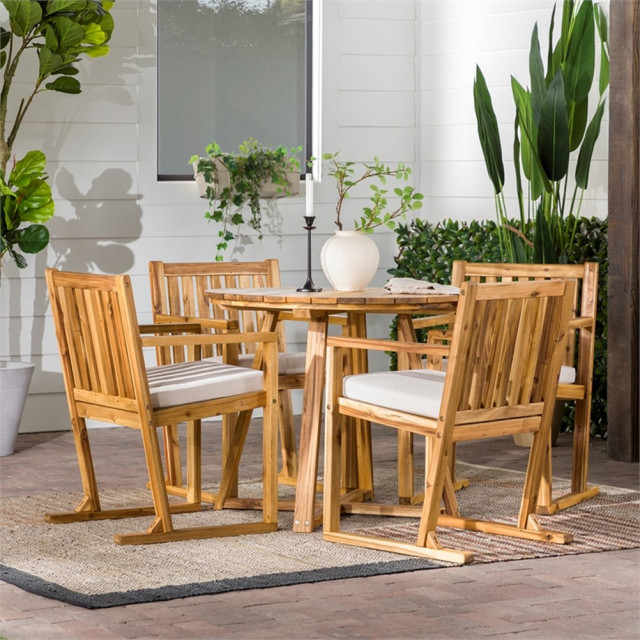 Pemberly Row Modern Slat Back 5 Piece Solid Wood Dining Set - Natural ...