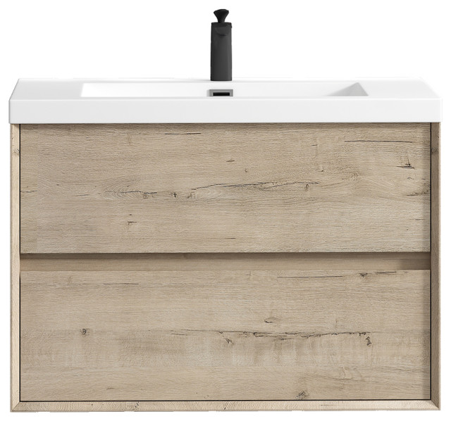 Kingdee Light Oak Wall Mounted Vanity With Reinforced Acrylic Sink, 36 ...