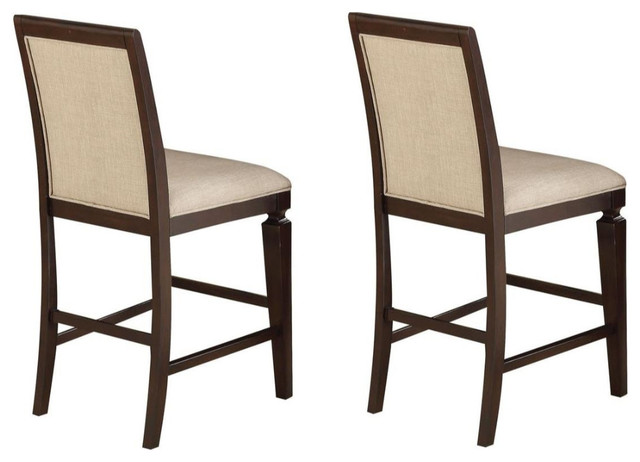 Fabric Upholstered Wooden Counter Height Chair, Set of 2, Beige and ...