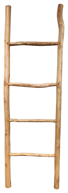 66" H Natural Teak Log Ladder - Rustic - Display And Wall Shelves - by ...