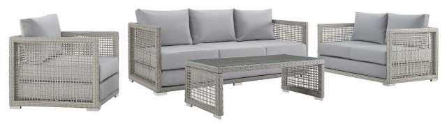 Maui 4 Piece Outdoor Patio Wicker Rattan Set - Tropical - Outdoor ...