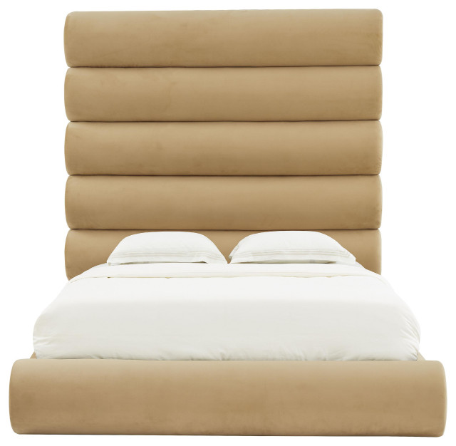 Durwin Champagne Velvet Bed in King - Transitional - Platform Beds - by ...