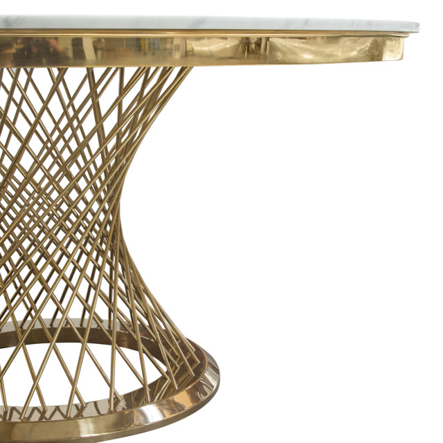 60" Round White Genuine Marble Top Dining Table and Gold Spiral Spoked ...