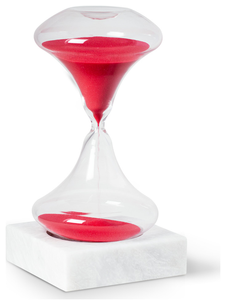 Hand Blown 45 Minute Sand Timer, Neon Red Sand On White Marble Base ...