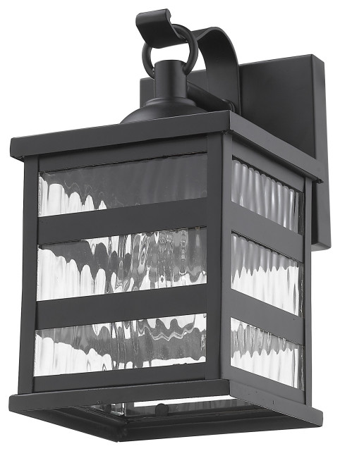 Glass panel Matte Black Outdoor Cage Light - Transitional - Outdoor ...