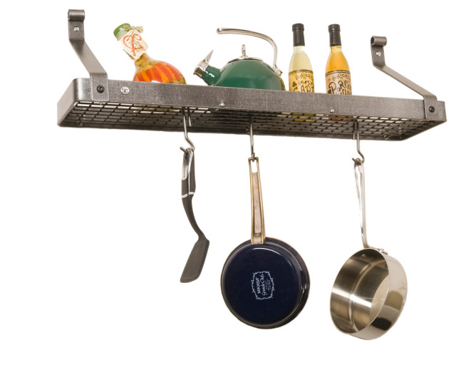 Handcrafted 30" Gourmet Bookshelf Wall Rack w 12 Hooks Hammered Steel ...