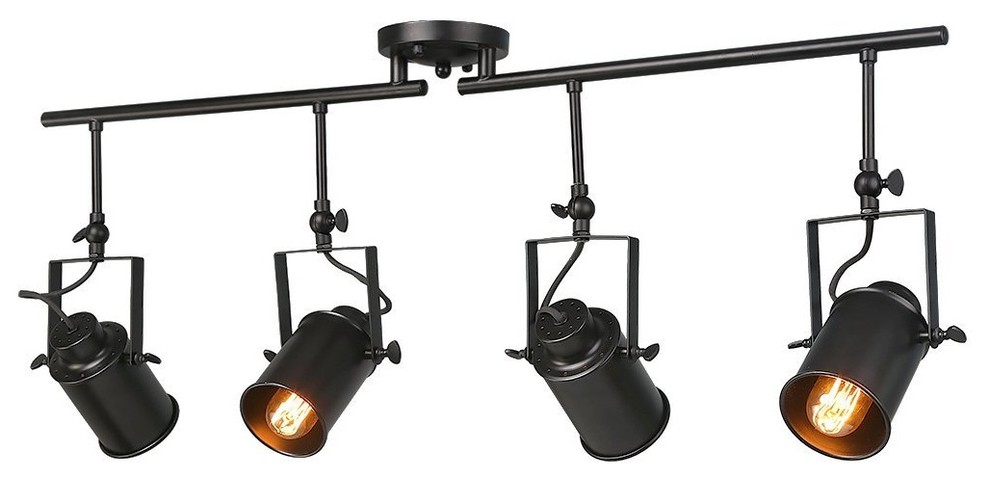 Industrial Style Black Split Rail 4-Spotlight Track Lighting ...