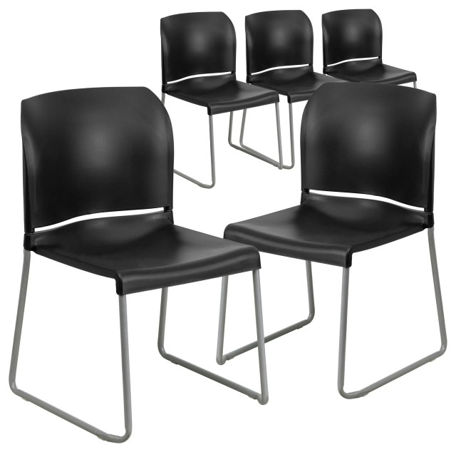 Set of 5 Multifunctional Stackable Chair, Plastic Seat With Sled Base ...