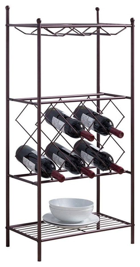 IN Room Furniture Designs Transitional Metal Floor Wine Rack in Bronze ...