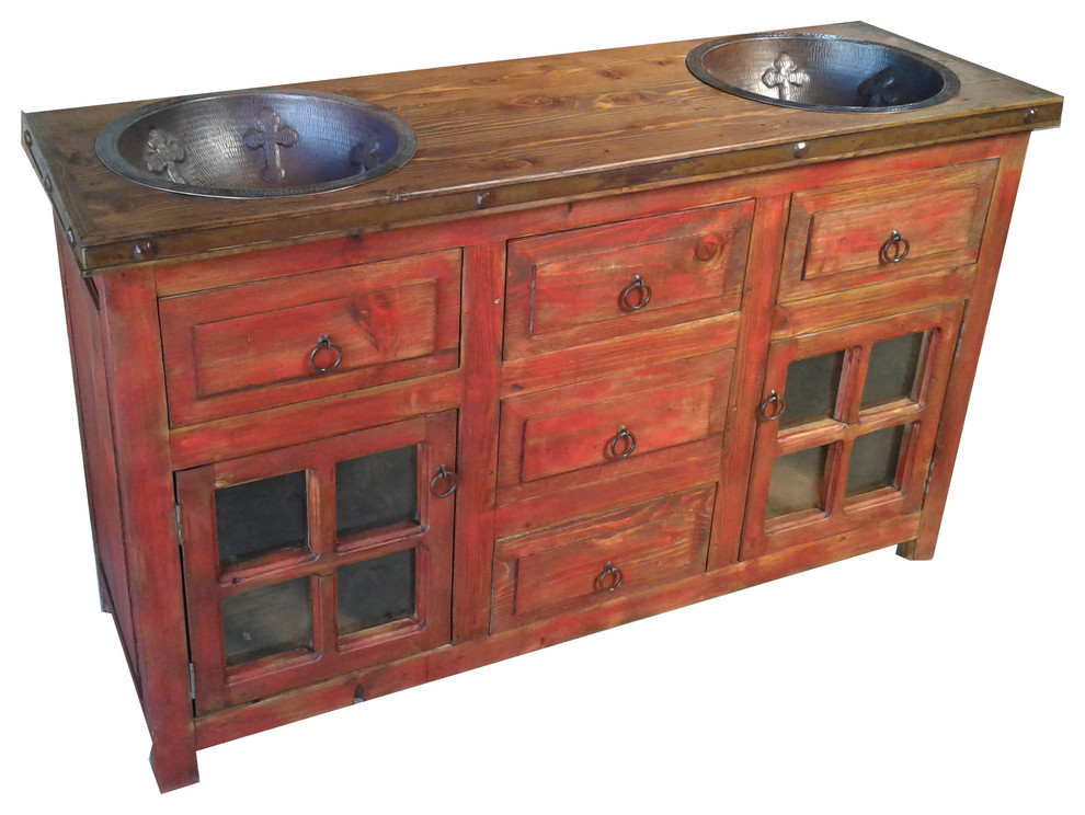 Red Wash Rustic Reclaimed Wood Bathroom Vanity With Storage Cabinet ...