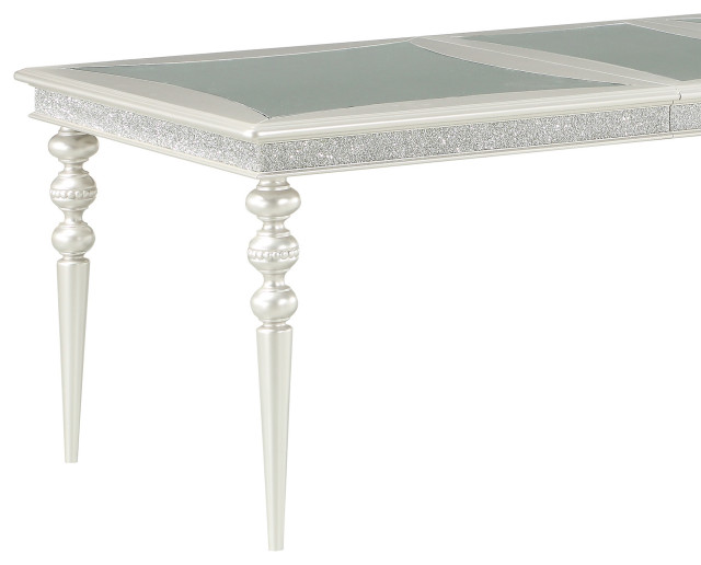 Benzara BM207511 Sparkling Dining Table With Rhinestone Inlay, Silver ...