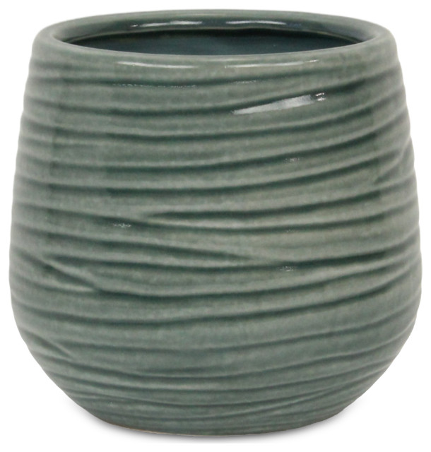 Green Ceramic Pot with Curved Wave - Contemporary - Indoor Pots And ...