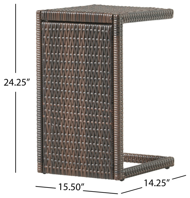 Forrest Outdoor Wicker C-Shaped Side Table, Single - Tropical - Outdoor ...