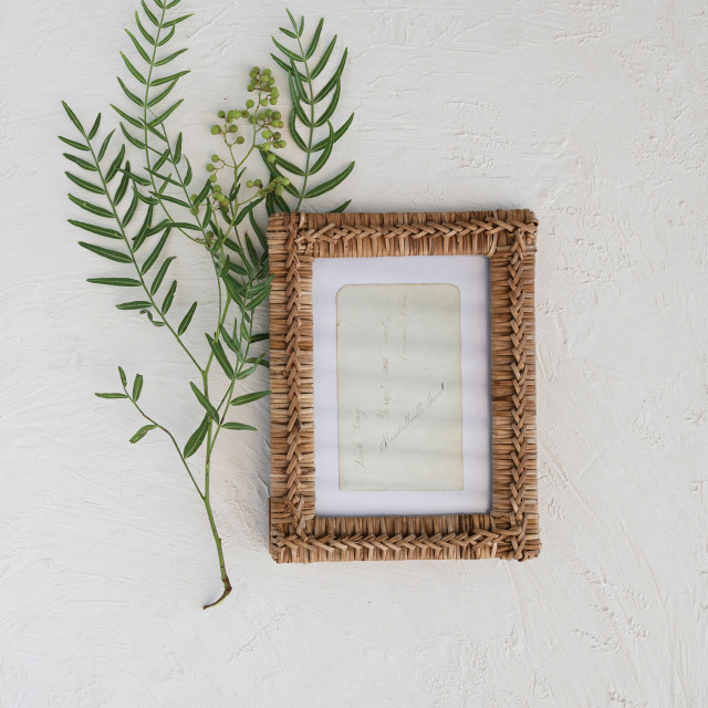 Boho Handwoven Rattan Photo Frame, Natural - Tropical - Picture Frames ...