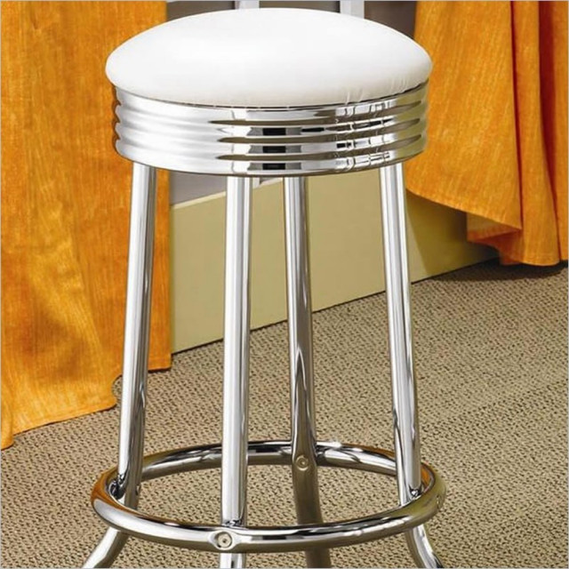 Coaster Modern Round Faux Leather Bar Stools in White - Contemporary ...