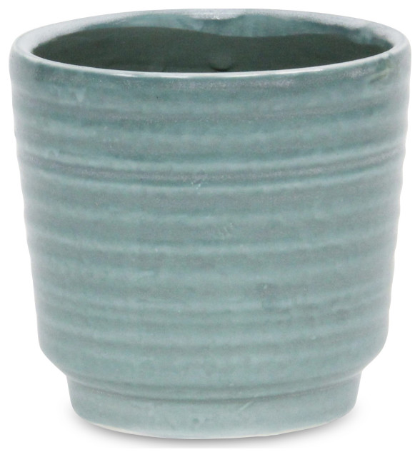 Large Green Ceramic Pot with Ripples - Contemporary - Indoor Pots And ...