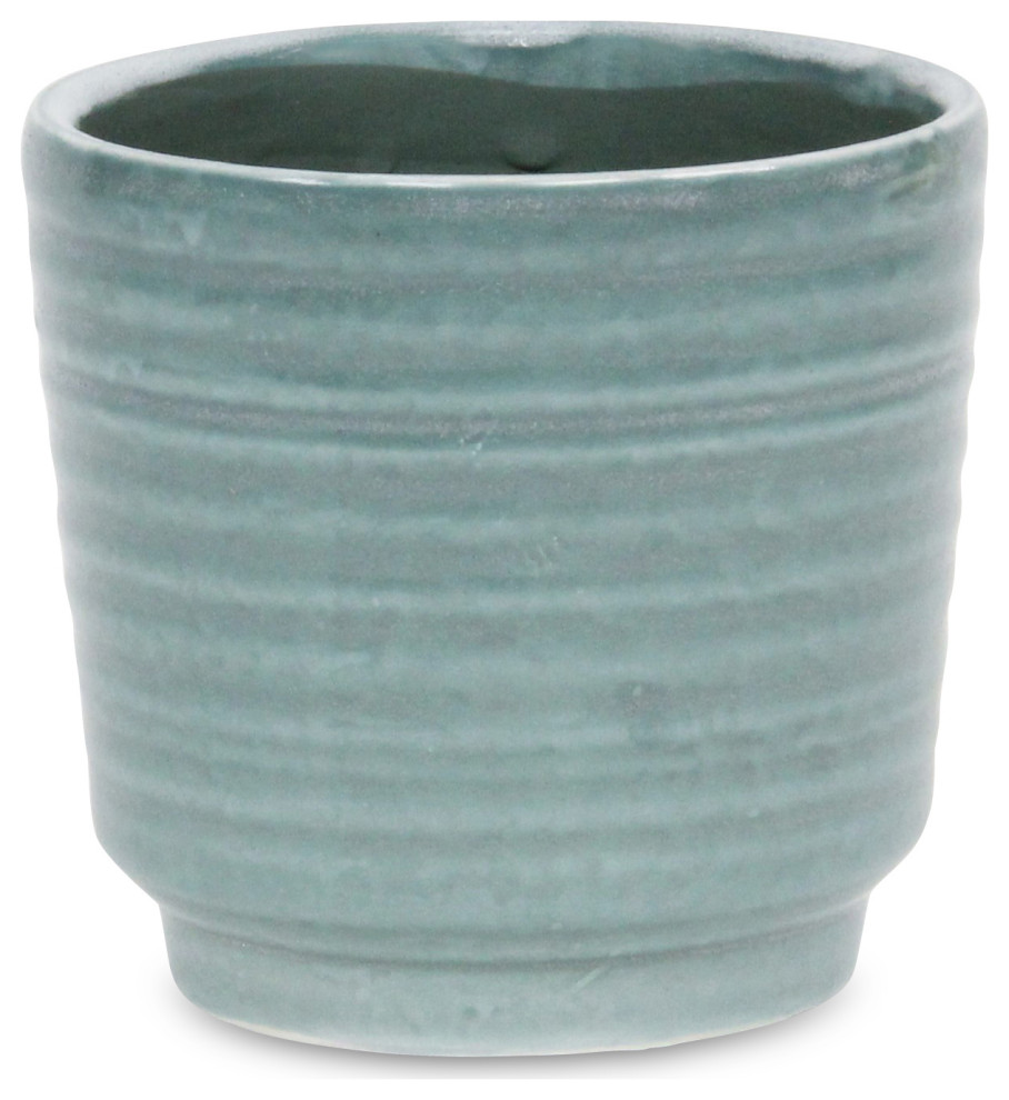 Large Green Ceramic Pot with Ripples - Contemporary - Indoor Pots And ...