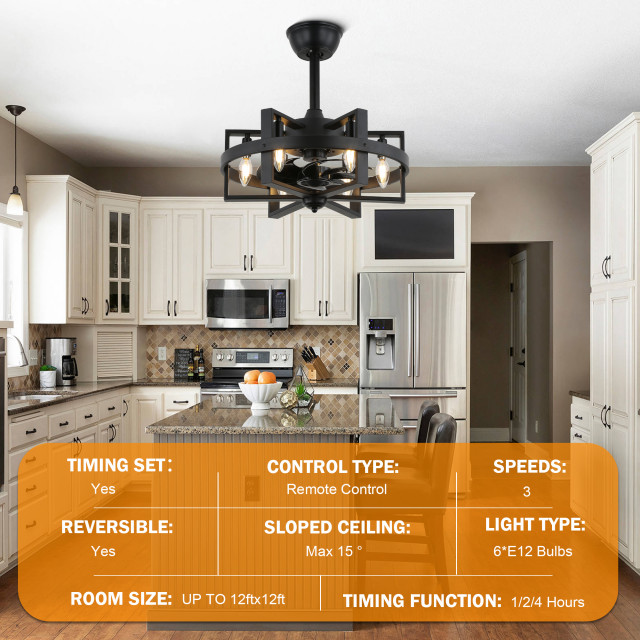 18” Industrial Reversible Blades Ceiling Fan with Lights and Remote ...