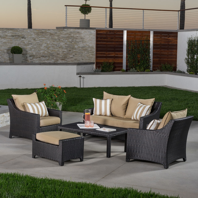 Deco 5 Piece Sunbrella Outdoor Patio Love and Club Seating Set ...