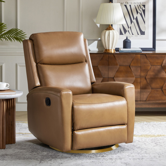 Genuine Leather Swivel Rocker Recliner - Contemporary - Recliner Chairs ...