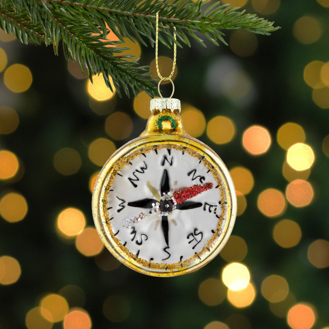 2.5" Glittered Gold Compass Glass Christmas Ornament - Modern ...