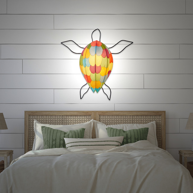 Sea Turtle Wall Sconce Shade Made of Real Banyan Leaves - Beach Style ...